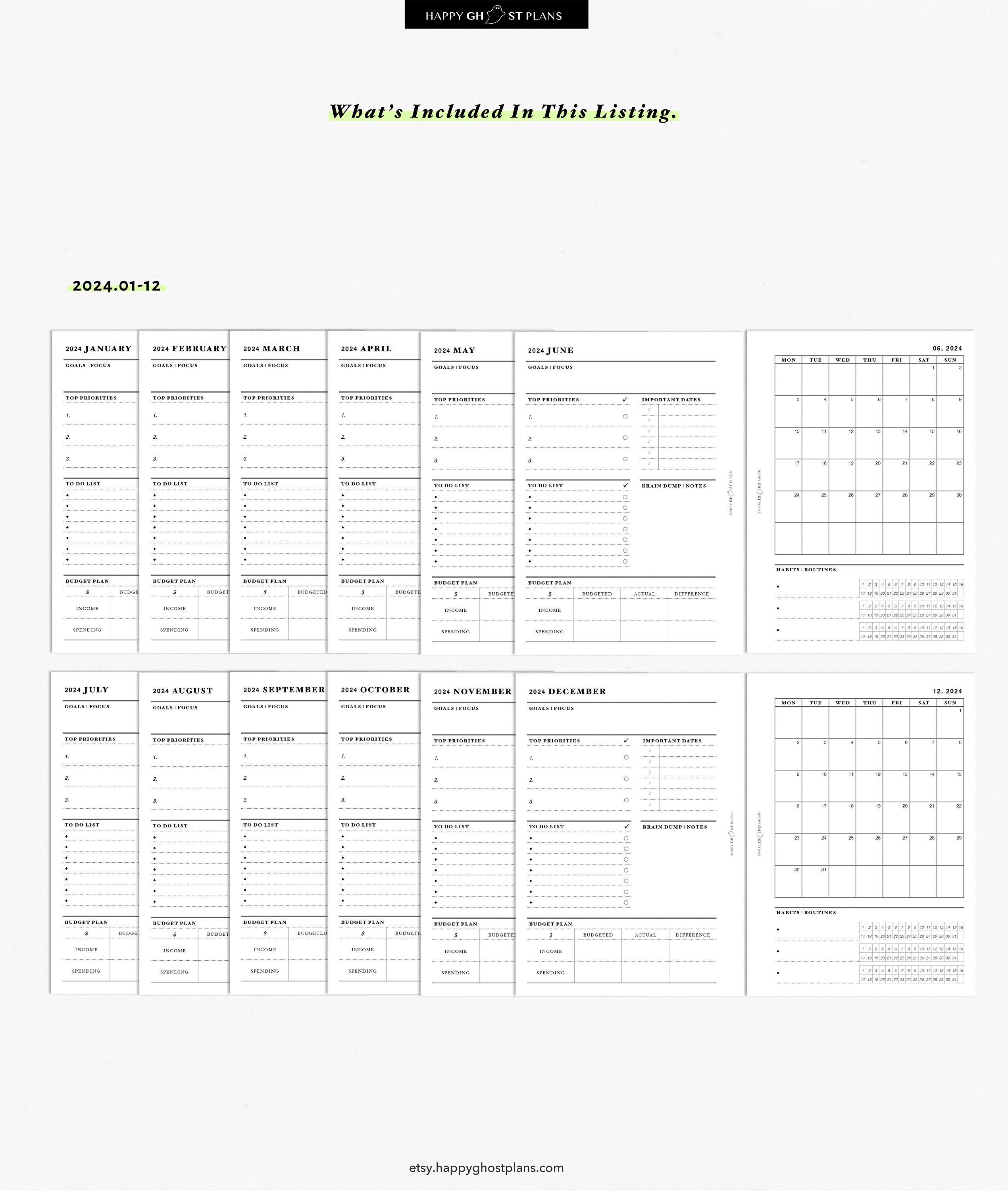 2024 Monthly Overview Printable Insert for A6 Planner MO2P 2024 Monthly ...