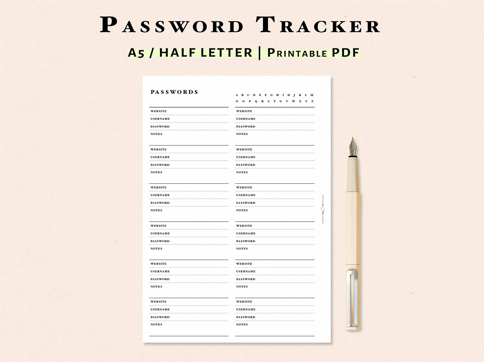 Password Tracker Printable PDF A5 Half-letter Size Password - Etsy