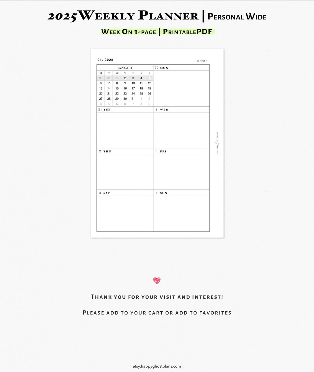 2025 Weekly Planner, Printable Inserts for Personal-wide Planner | WO1P ...