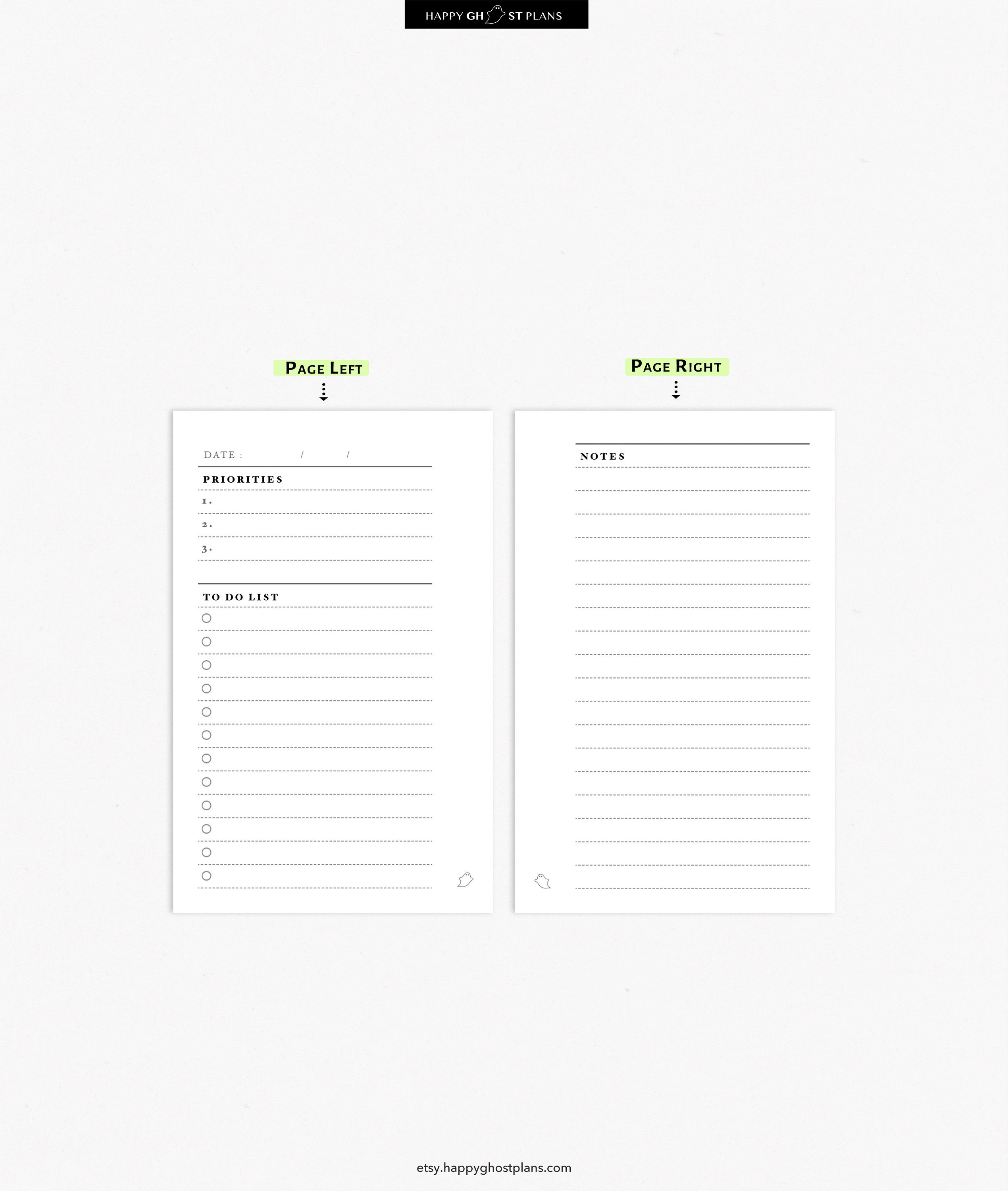 Mini Daily Planner Inserts: Undated, Day on Two Pages (PDF Printable ...
