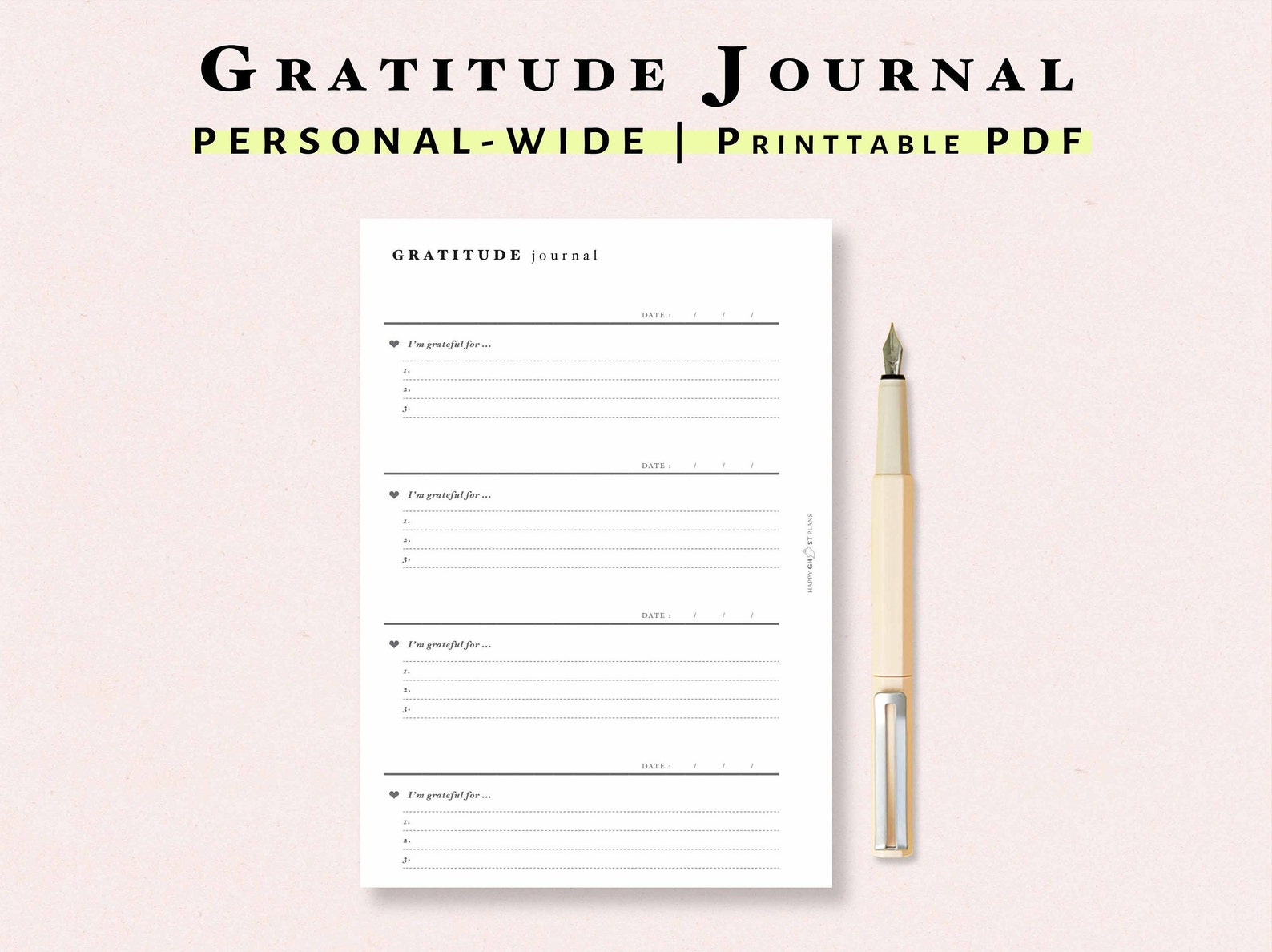 Daily Gratitude Journal Printable Personal Wide Grateful - Etsy