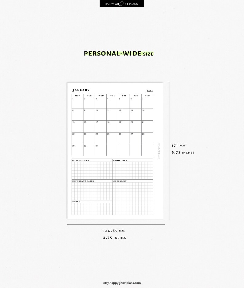 2024 Monthly Planner Printable Insert for Personal-wide Planner One ...