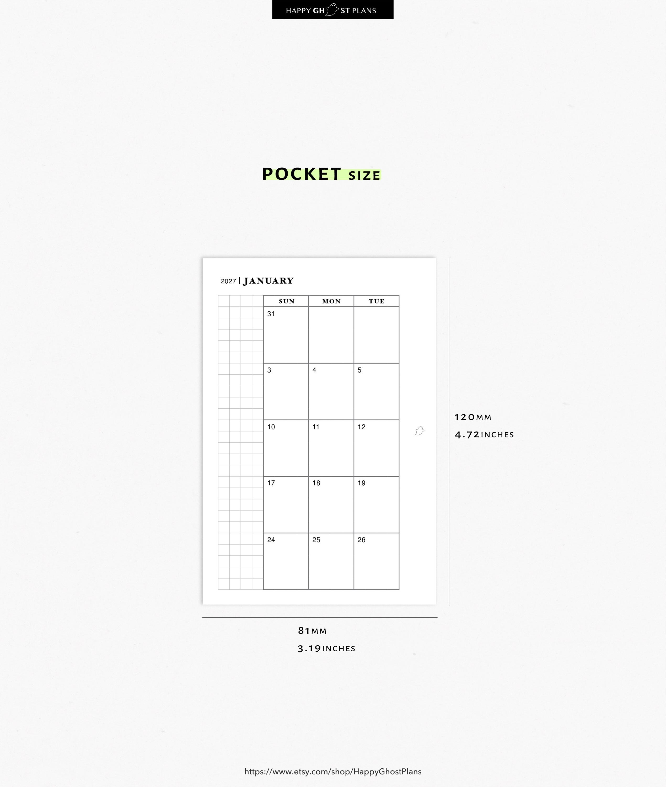 2027 Monthly Planner, Printable Pocket Size Planner Inserts | M102 - Etsy