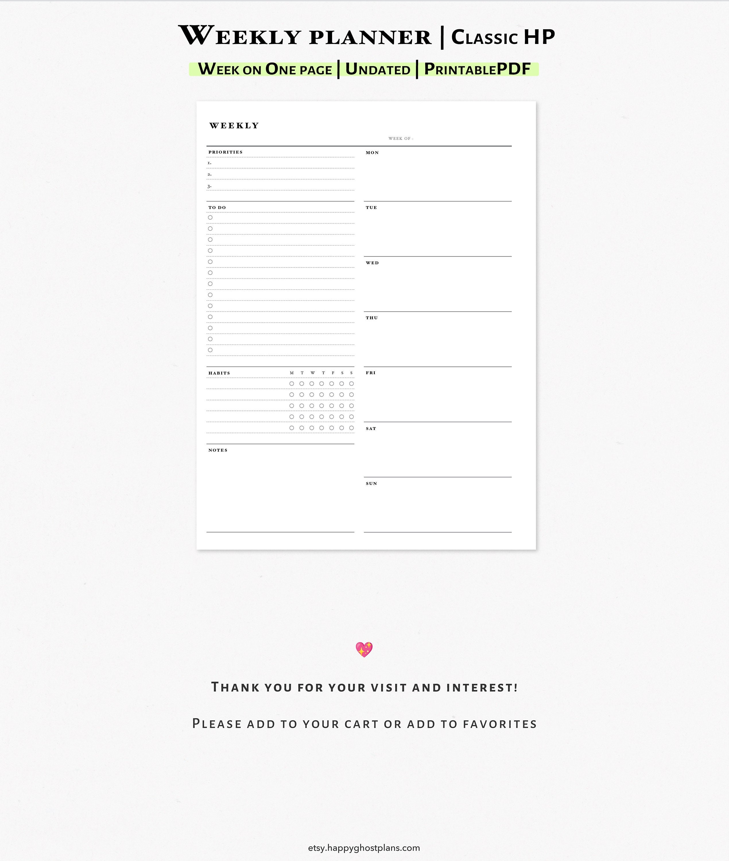 Weekly Planner Printable Insert for Happy Planner Classic Single Page ...