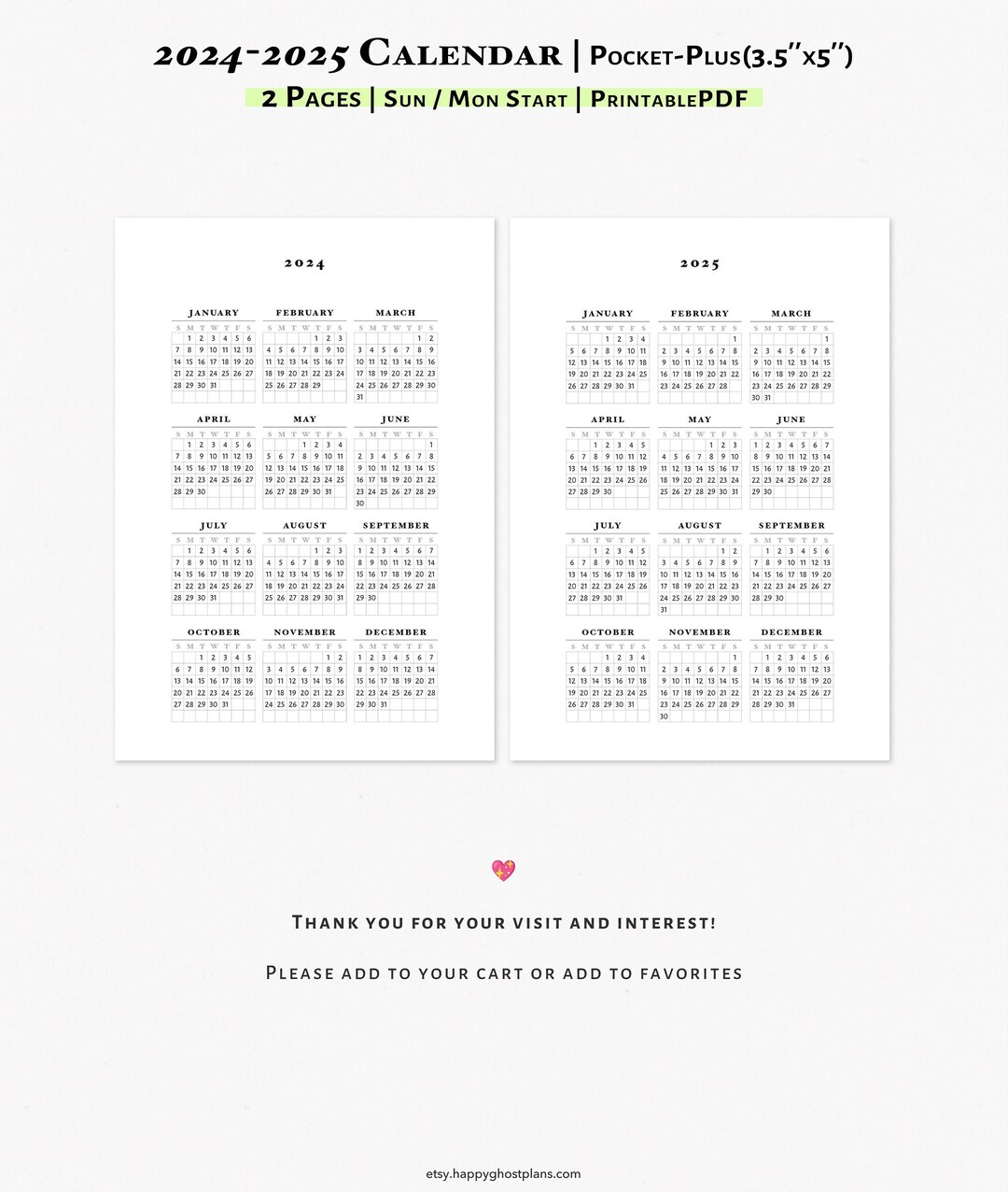 Year at a Glance 2024-2025 Printable Calendar for Personal-wide Planner ...