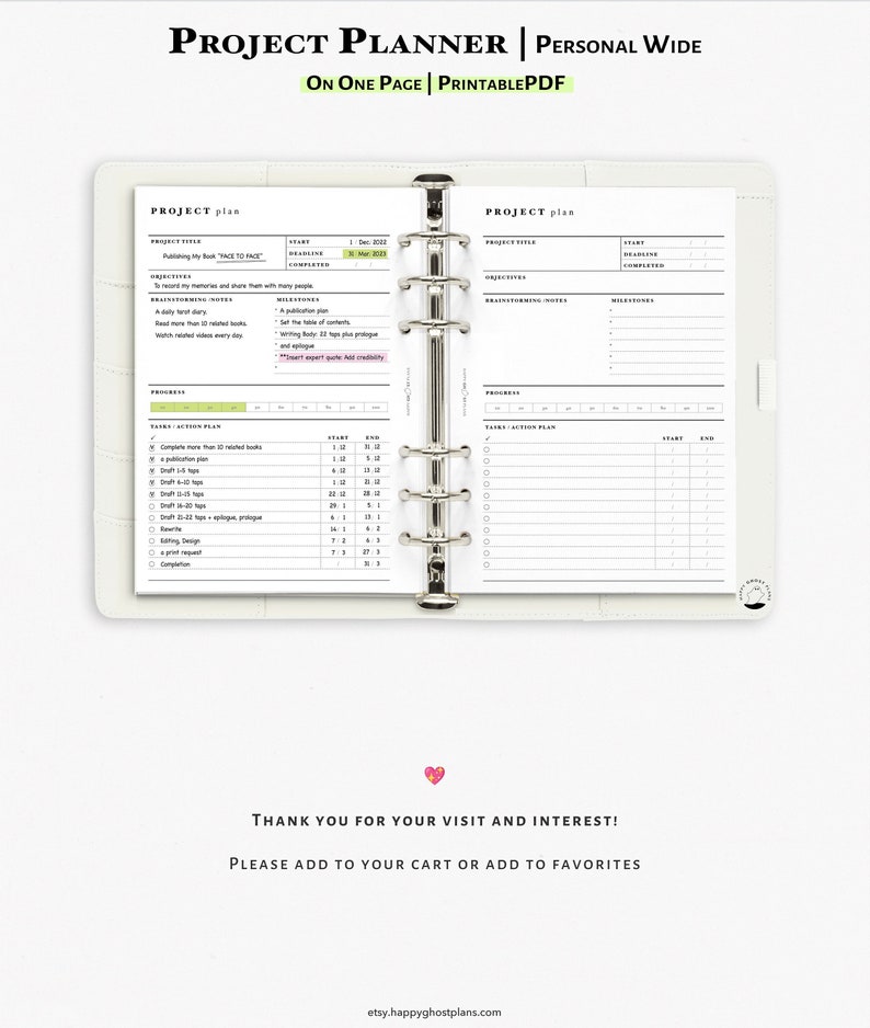 Project Planner Printable Insert for Personal Wide Planner - Etsy