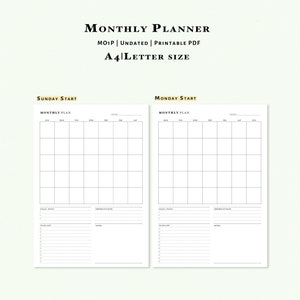 Monthly Planner Printable A4 Letter Size Month on One Page - Etsy Canada