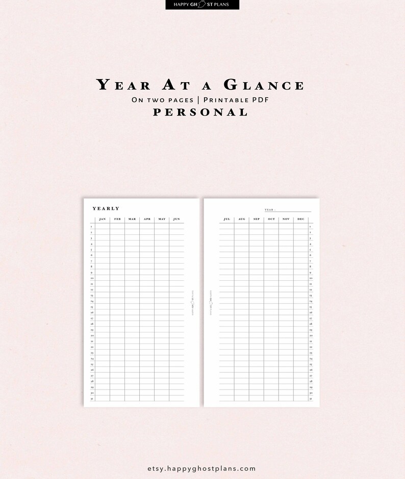 Year at a Glance Planner Printable Personal Size Undated - Etsy