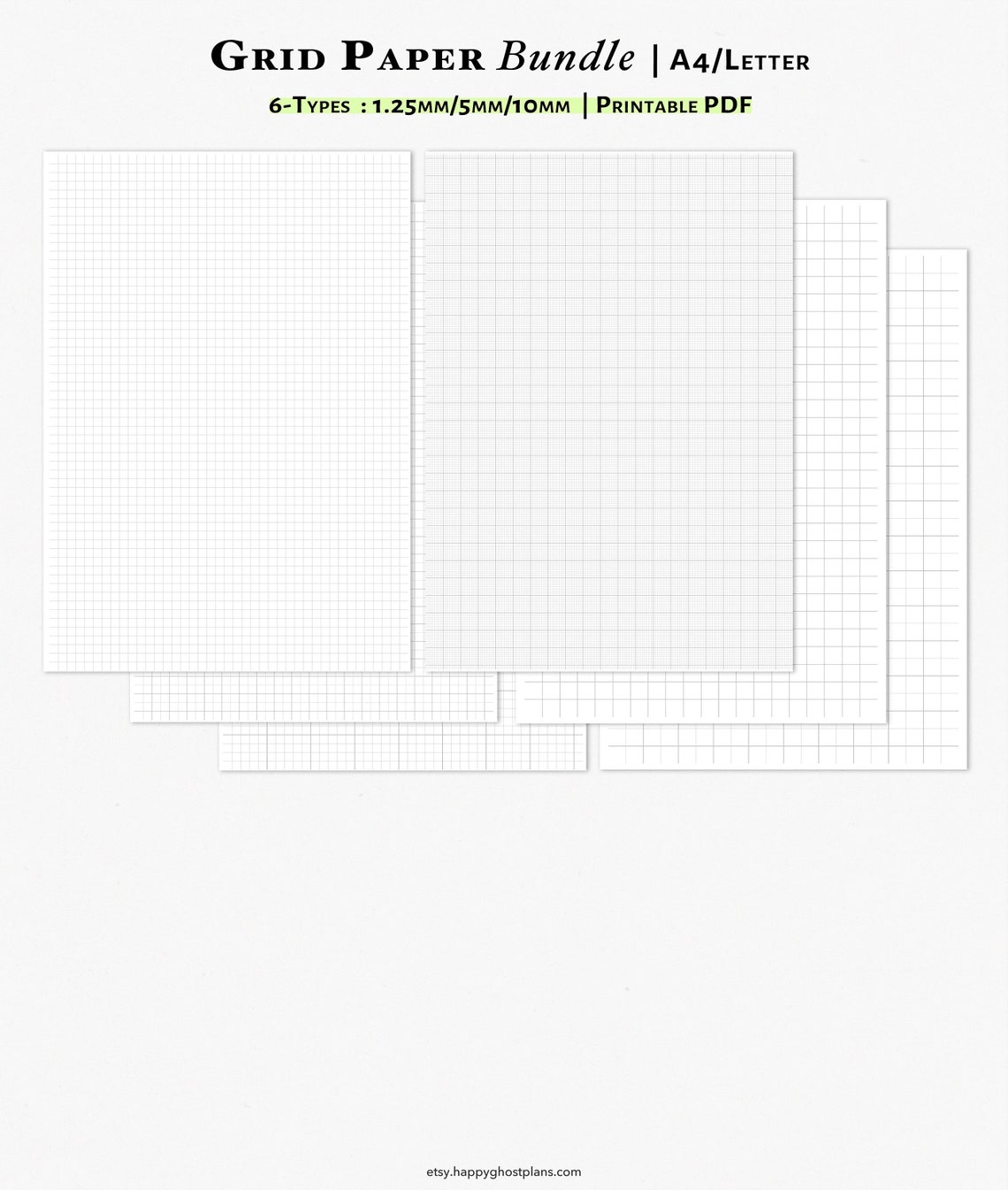 A4, US Letter Graph Paper PDF Printable 10mm, 5mm, 1.25mm Grid Paper ...