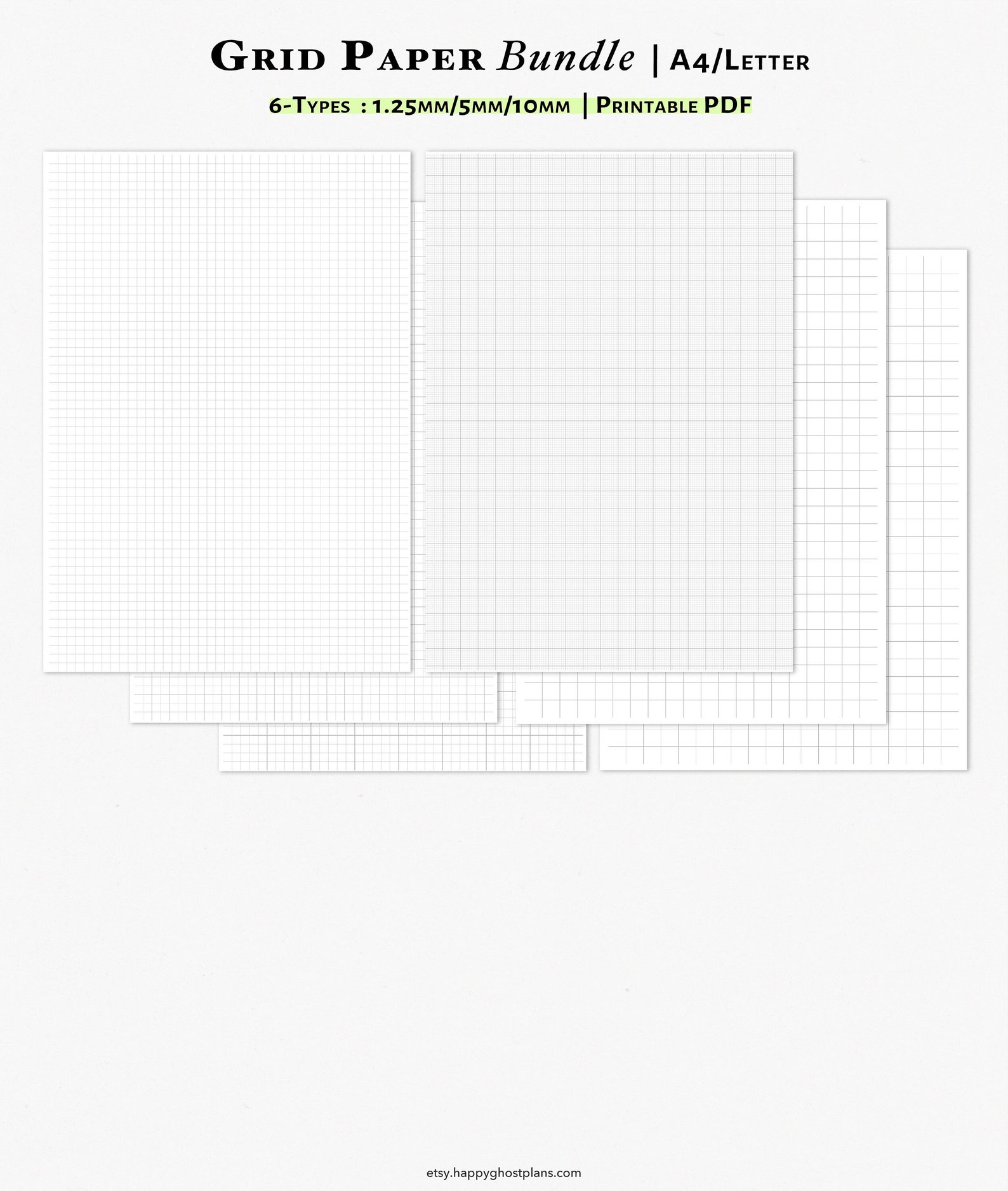 A4, US Letter Graph Paper PDF Printable 10mm, 5mm, 1.25mm Grid Paper ...