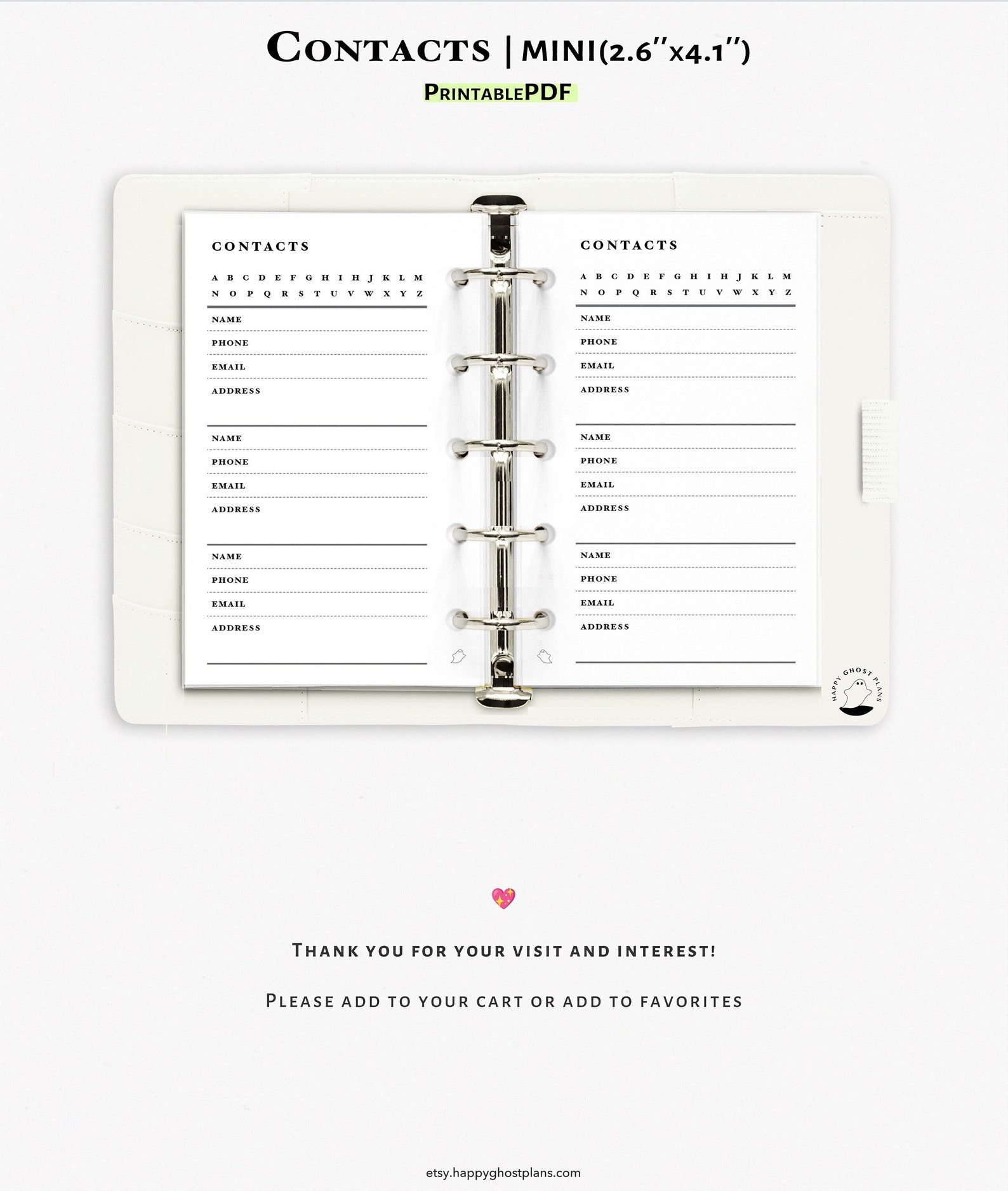 Contact List Printable PDF Mini Size Inserts Contact List Organizer ...