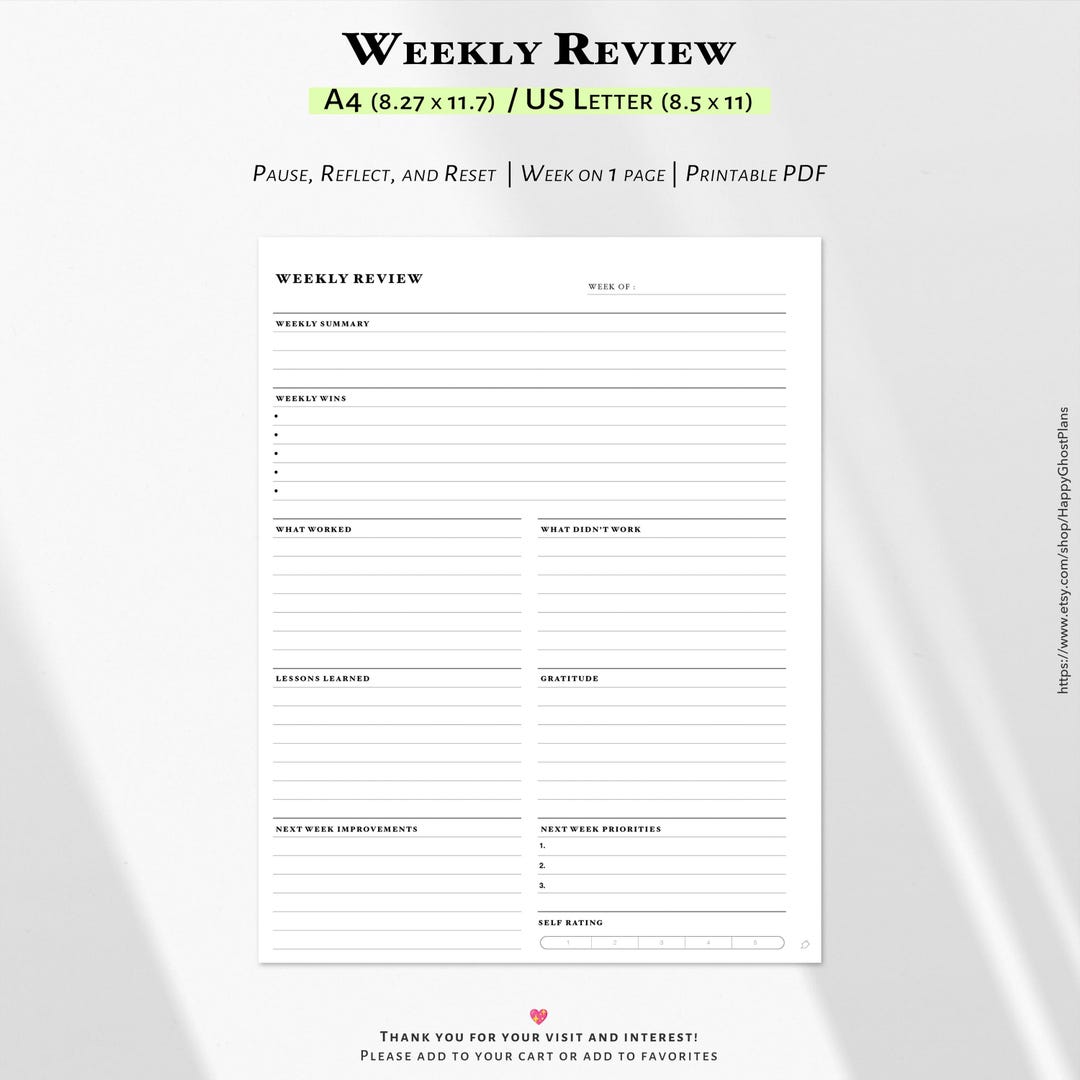 Weekly Review, Printable A4, Letter PDF – Reflection, Reset Journal ...