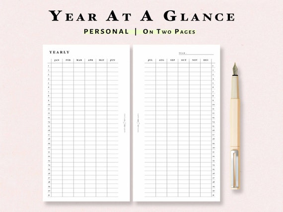 Year at a Glance Planner Printable Personal Size Undated - Etsy