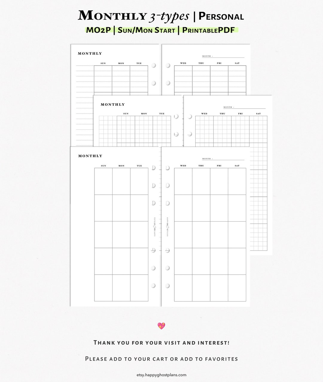 Month on 2 Page Planner Printable Personal Size Inserts | Two Page ...