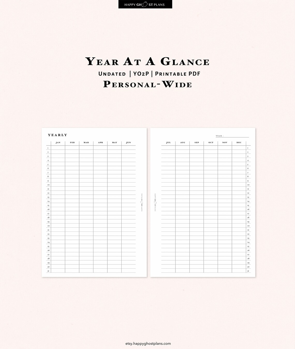 Year at a Glance Planner Printable Personal-wide Inserts - Etsy