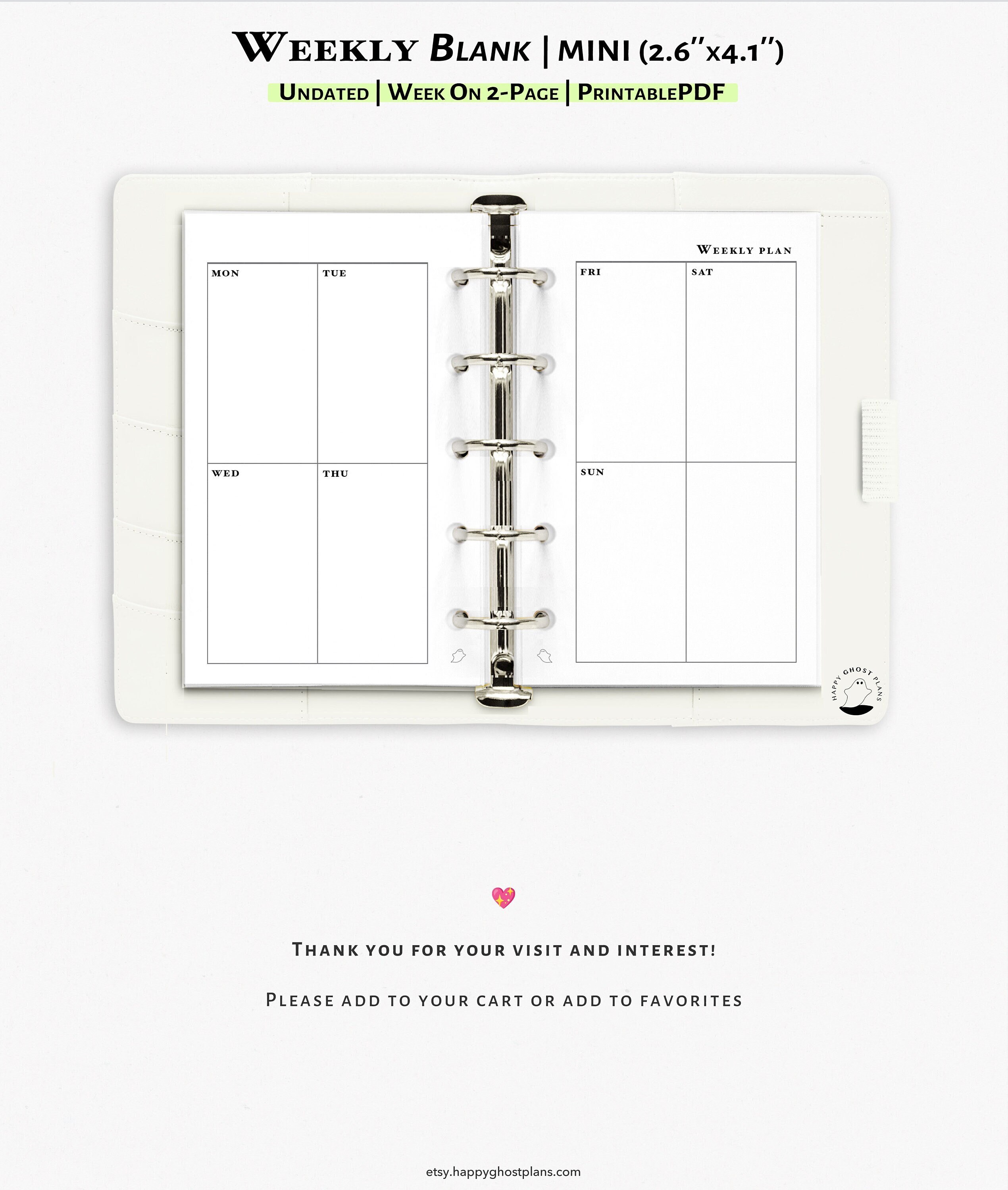 Simple Weekly Planner, Printable Insert for Mini Size Planner ...