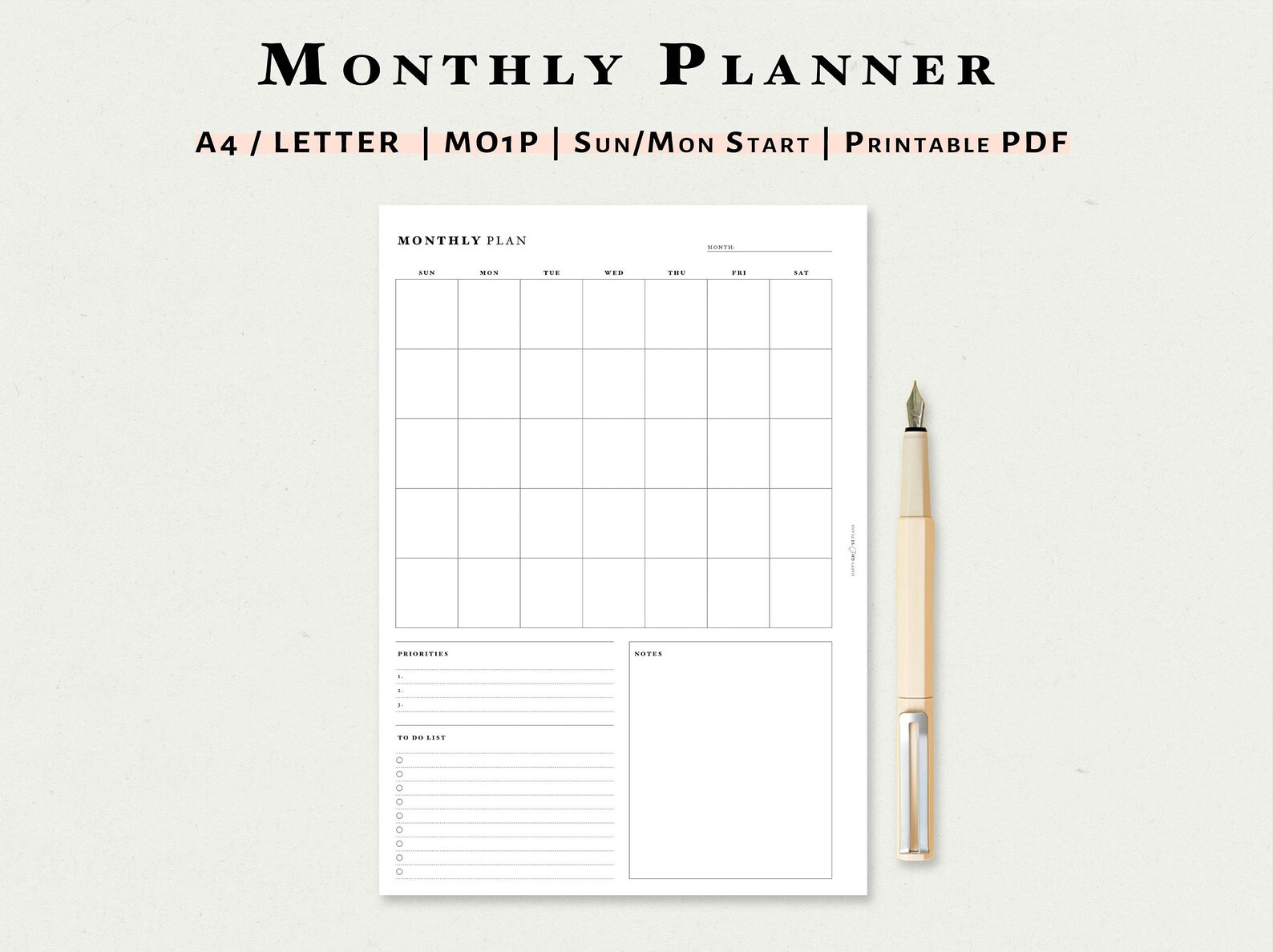 Monthly Planner Printable A4 Letter Size Month on One Page | Etsy Canada