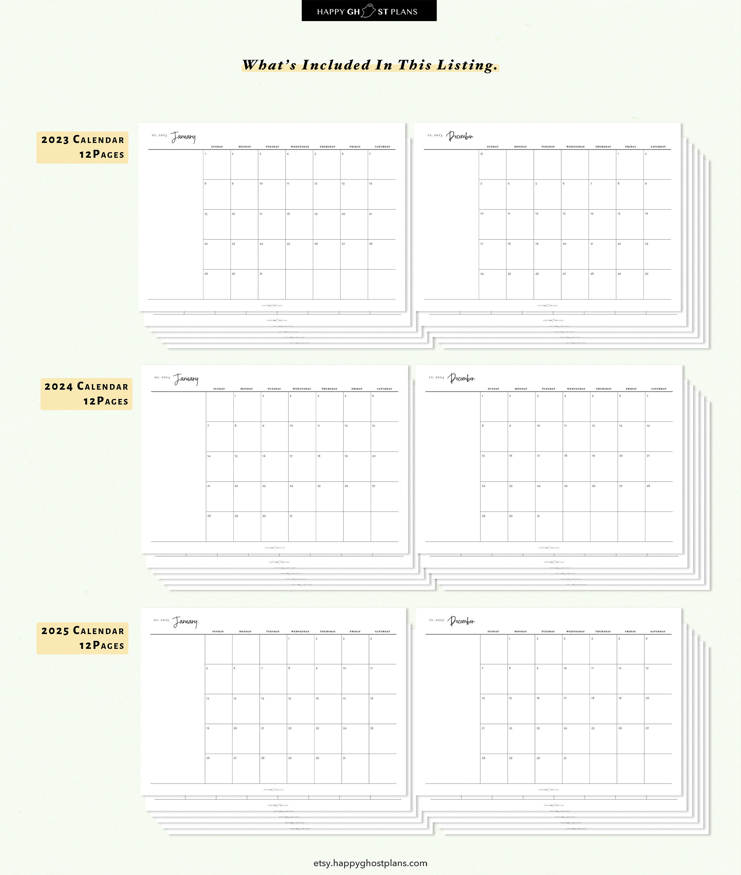 2023-2024-2025 Horizontal Calendar Monthly Planner Printable - Etsy