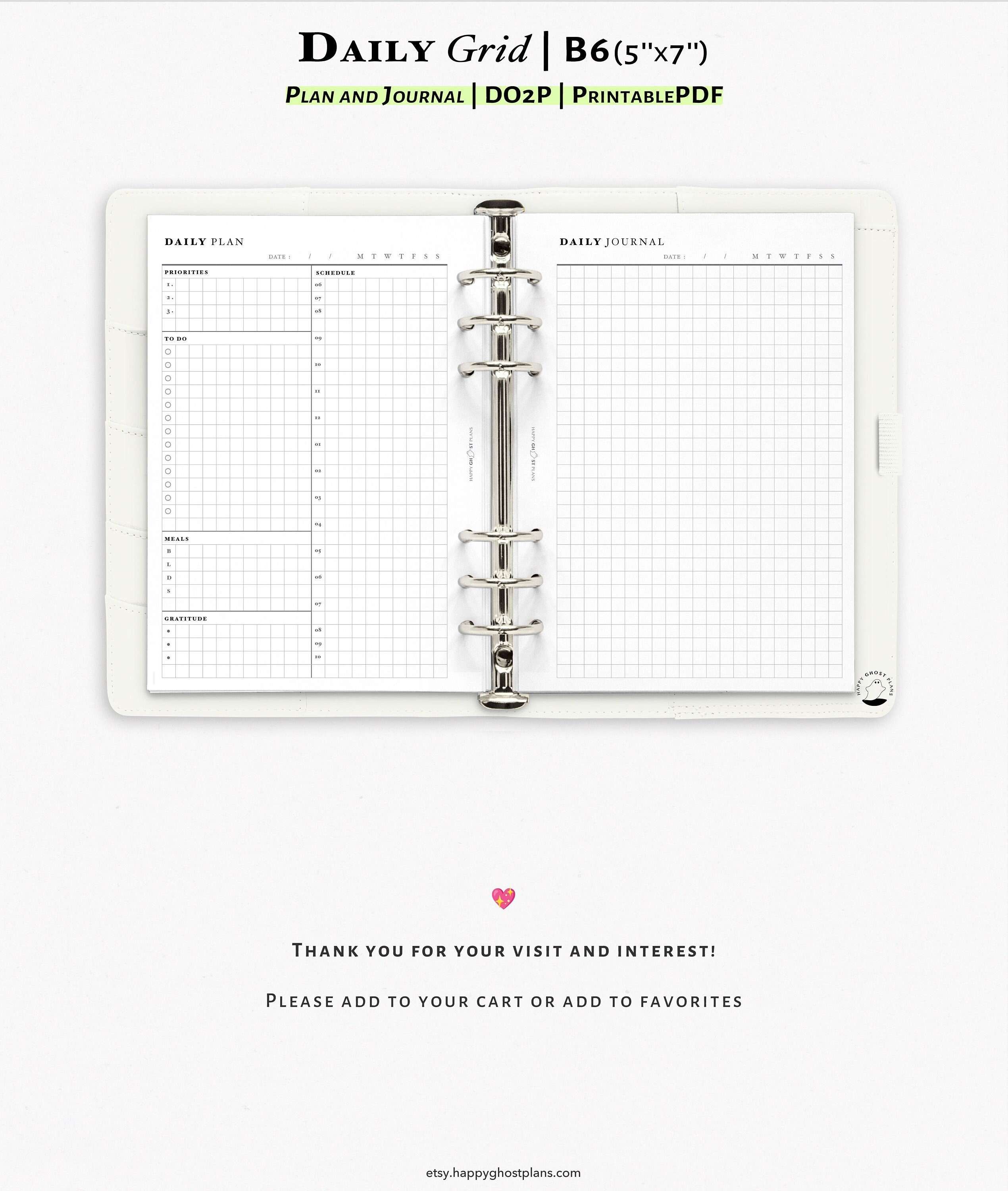 Daily Planner Printable Insert for B6 5x7 In Planner Grid Paper Planner ...