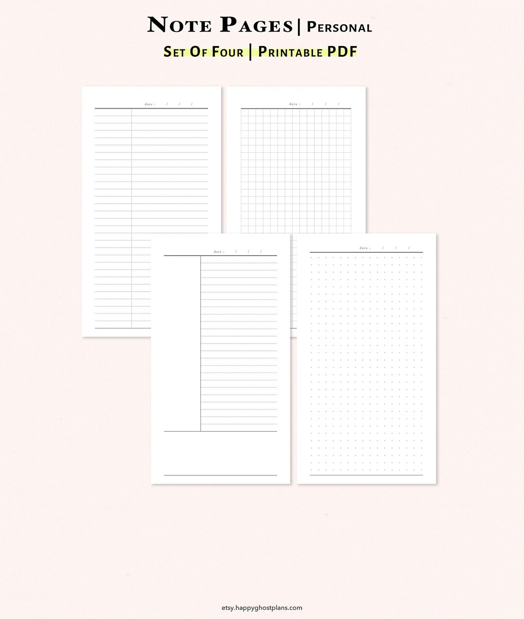 Note Page Set Printable Personal Size Lined Note Cornell - Etsy
