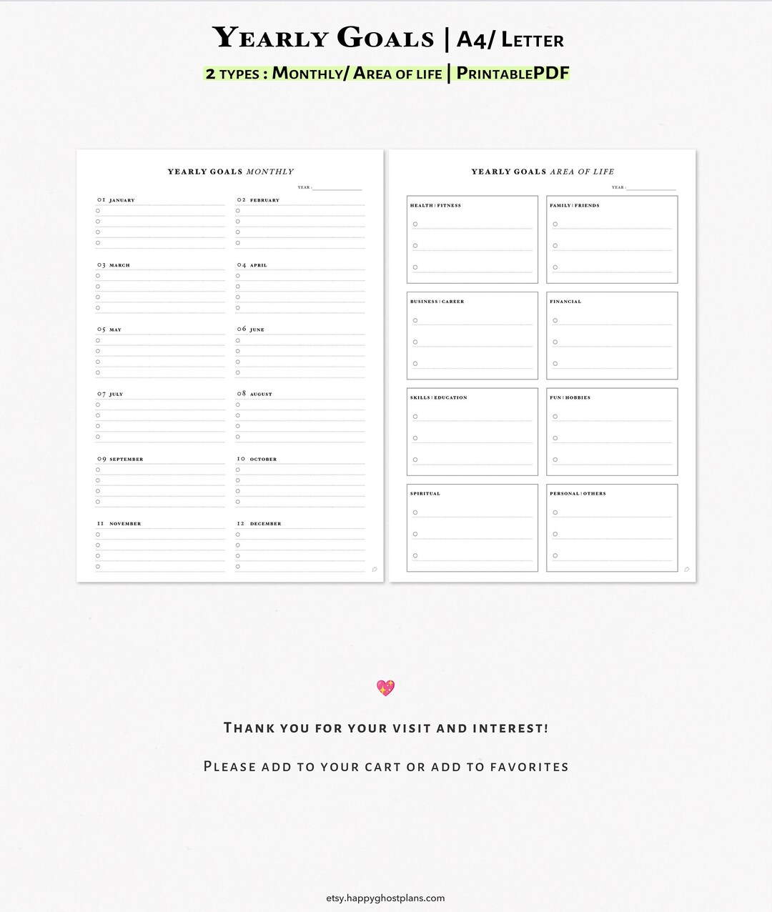 Yearly Goal Setting Planner Printable Insert for A4, Letter Size ...