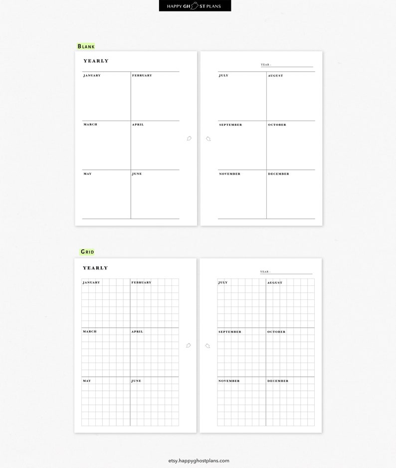 Yearly Overview Planner, Printable Insert for Pocket-plus Size Planner ...