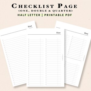 Checklist Template Printable Half Letter Inserts To-do List | Etsy