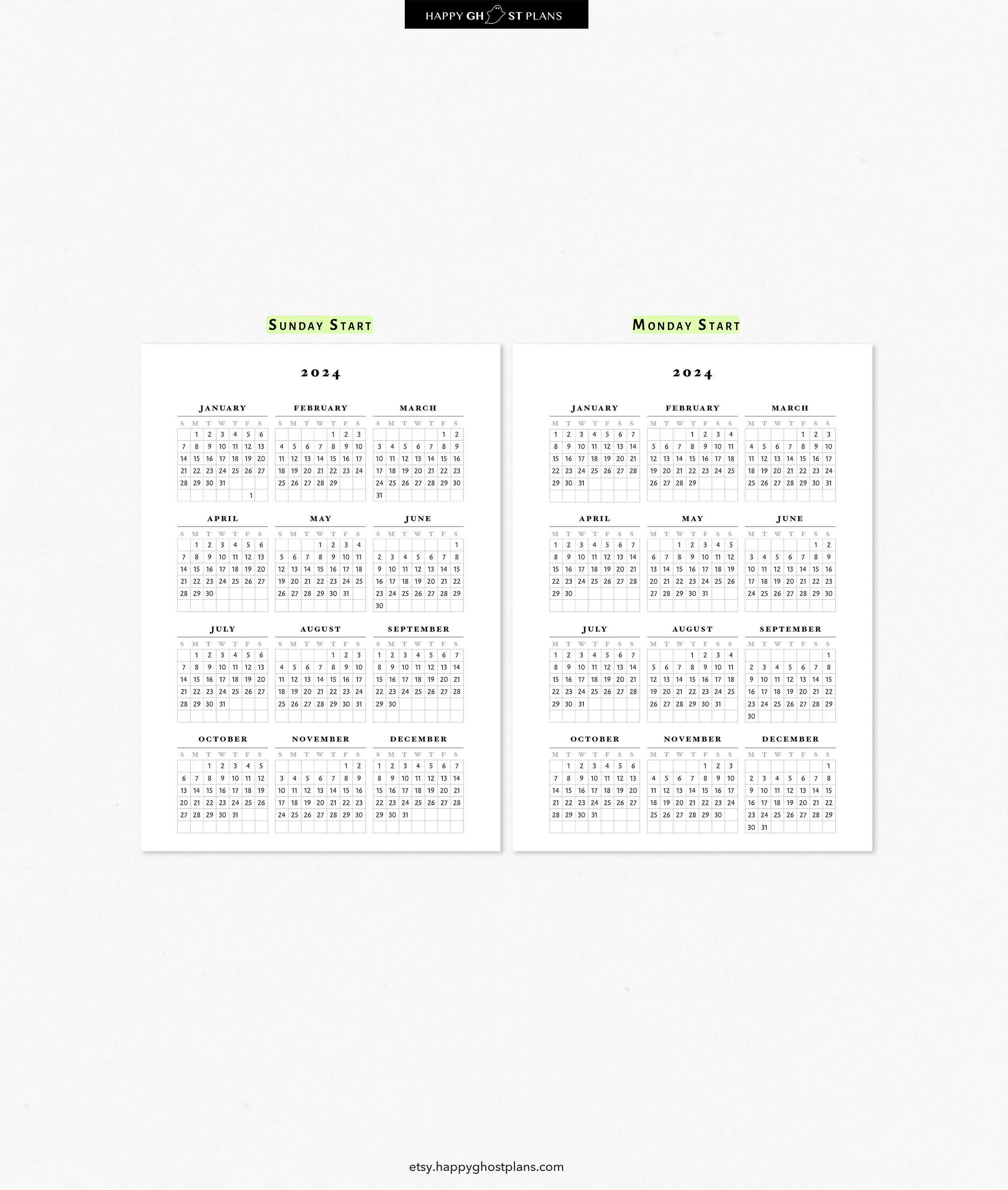 Year at a Glance 2024-2025 Printable Calendar for A6 Planner Insert ...