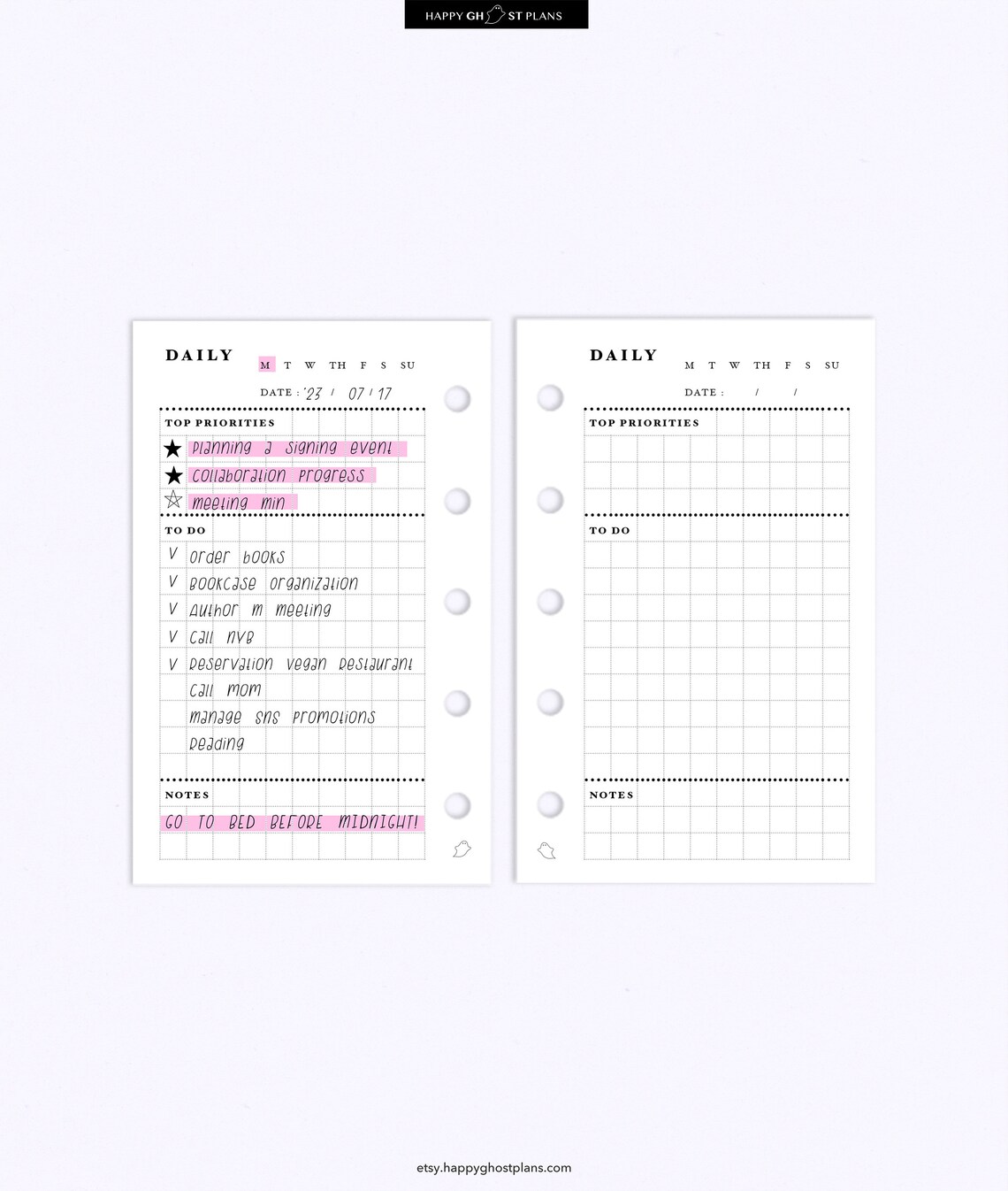 One Page Daily Planner Printable Mini Size Undated Daily - Etsy