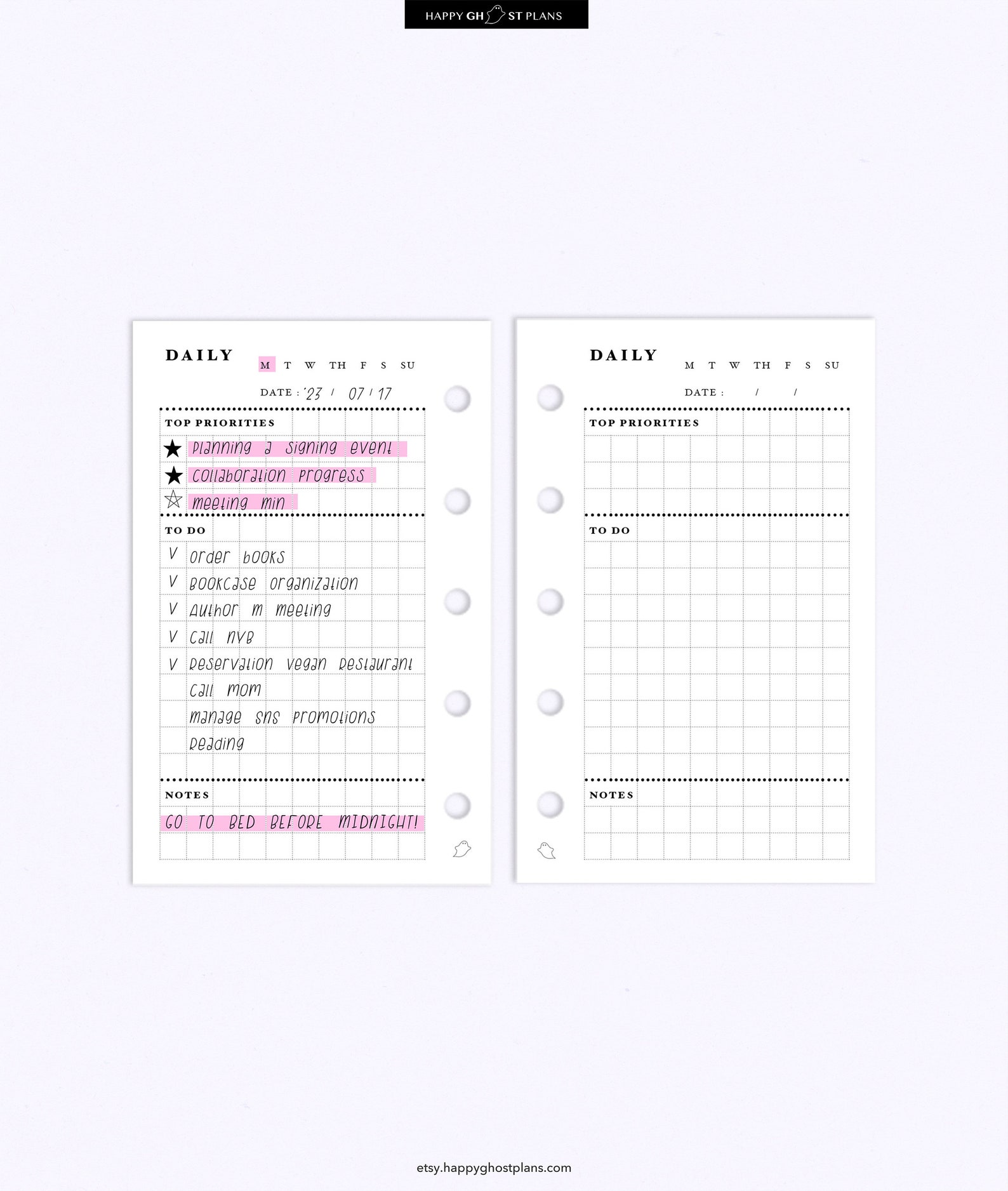 One Page Daily Planner Printable Mini Size Undated Daily - Etsy