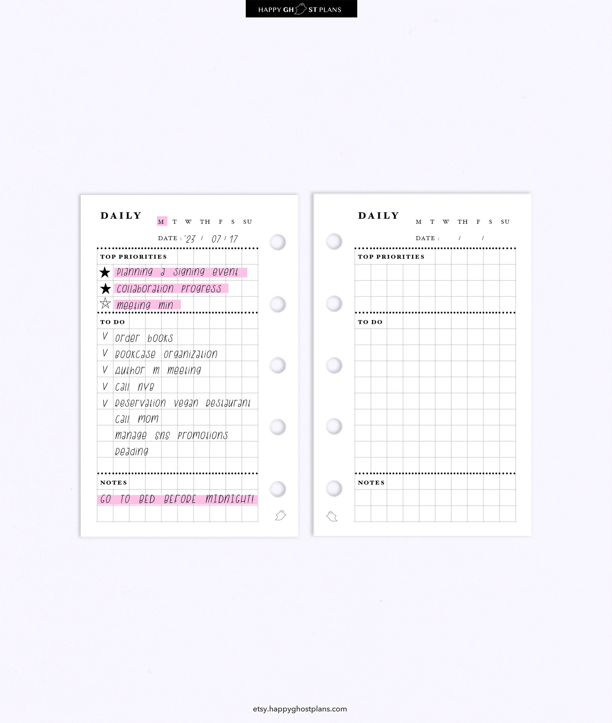 One Page Daily Planner Printable Mini Size Undated Daily - Etsy