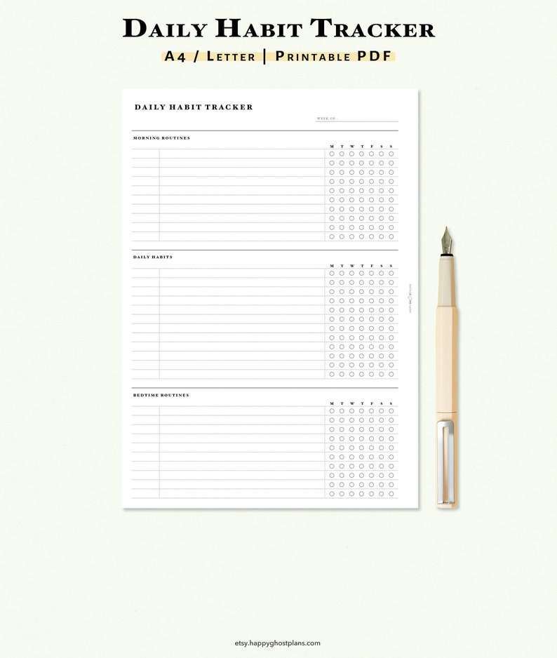Printable Daily Habit Tracker Insert A4 Letter Size Routine - Etsy
