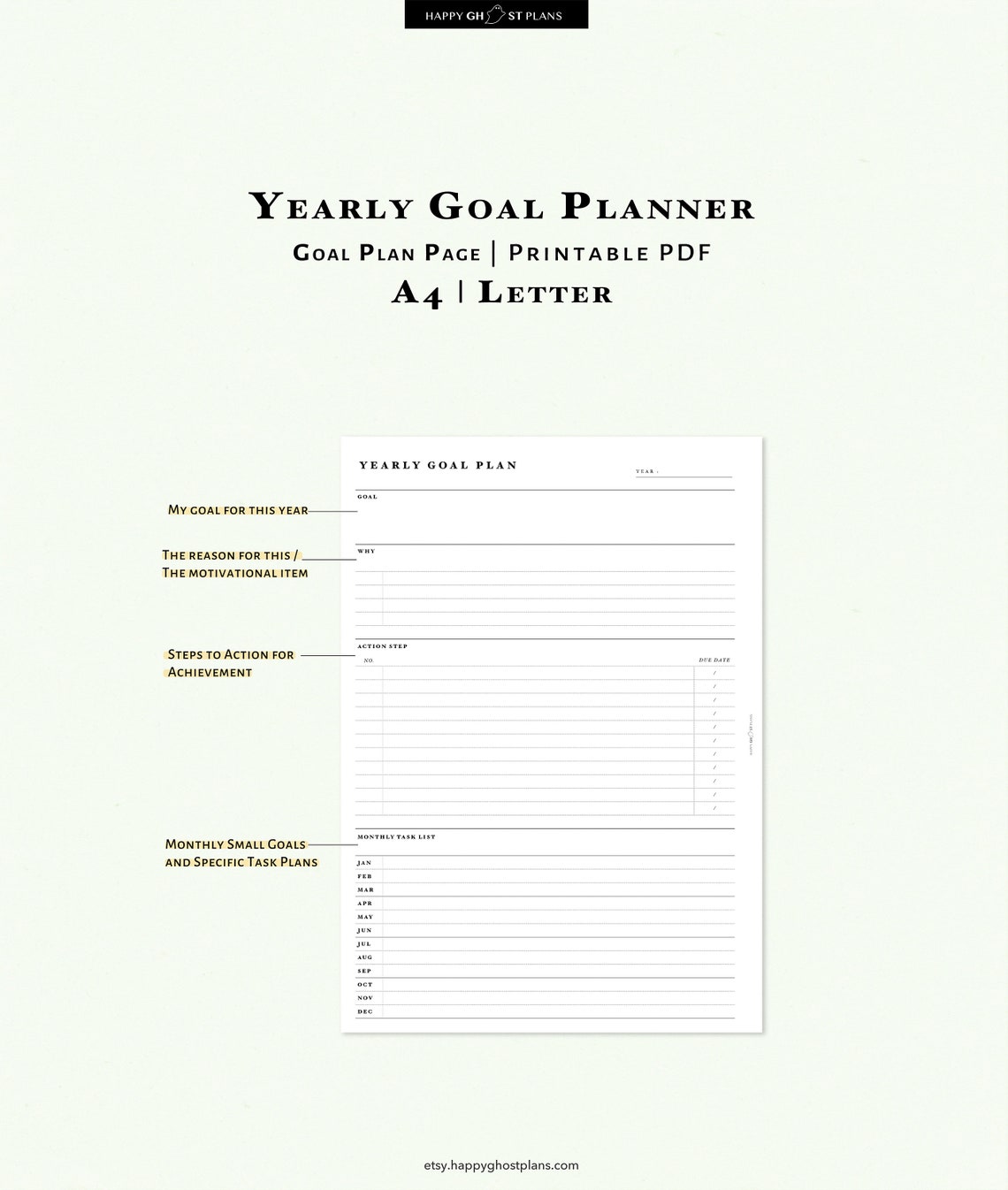 Yearly Goal Planner Printable A4 Letter Size Action - Etsy