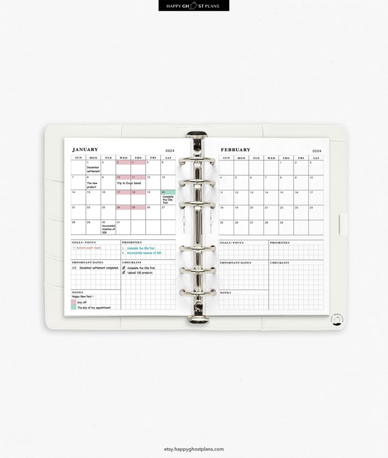 2024 Monthly Planner Printable Insert for A6 Planner One Page Calendar ...