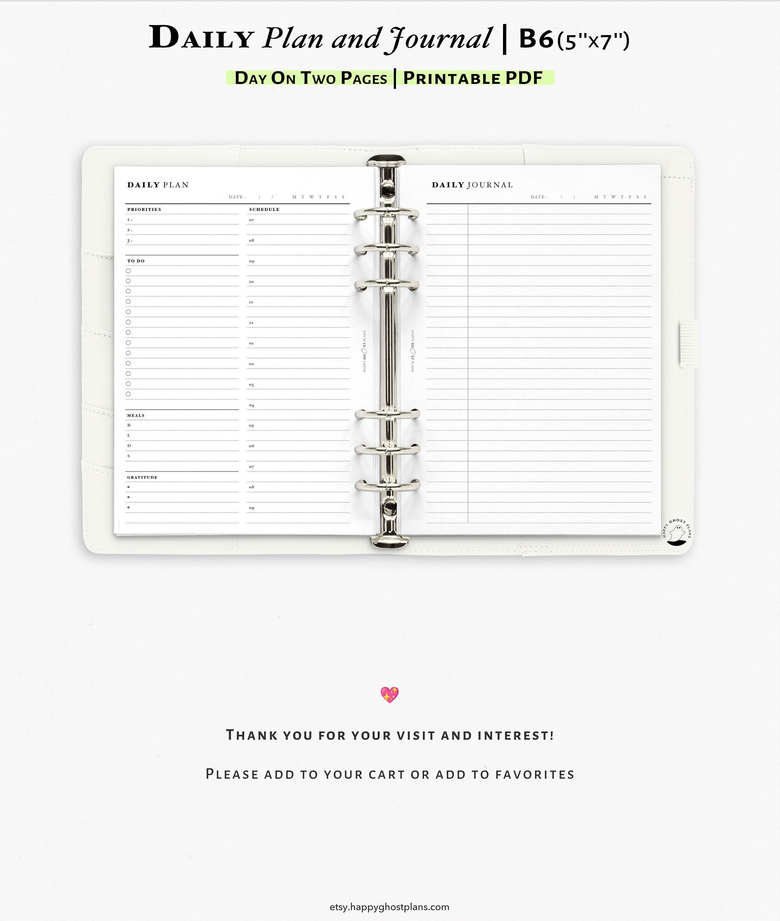 Printable Daily Planner and Journal for B6 5x7in Planner D103 - Etsy