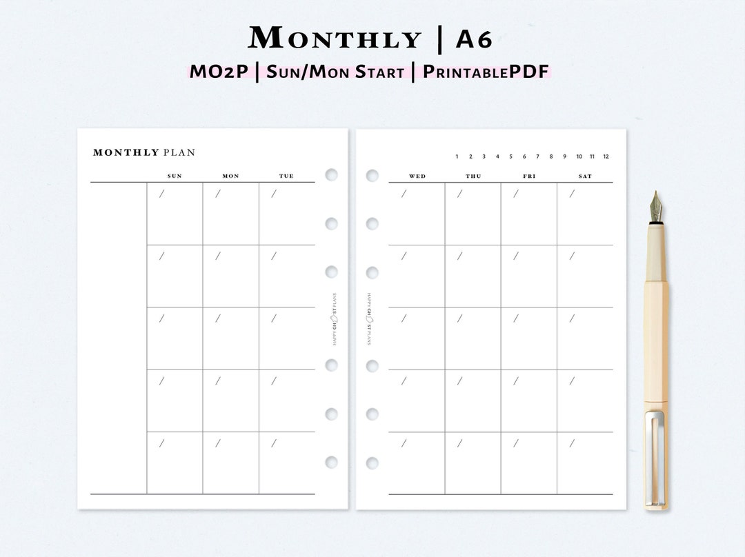 Monthly Planner Printable A6 Size Inserts Blank 2 Page - Etsy