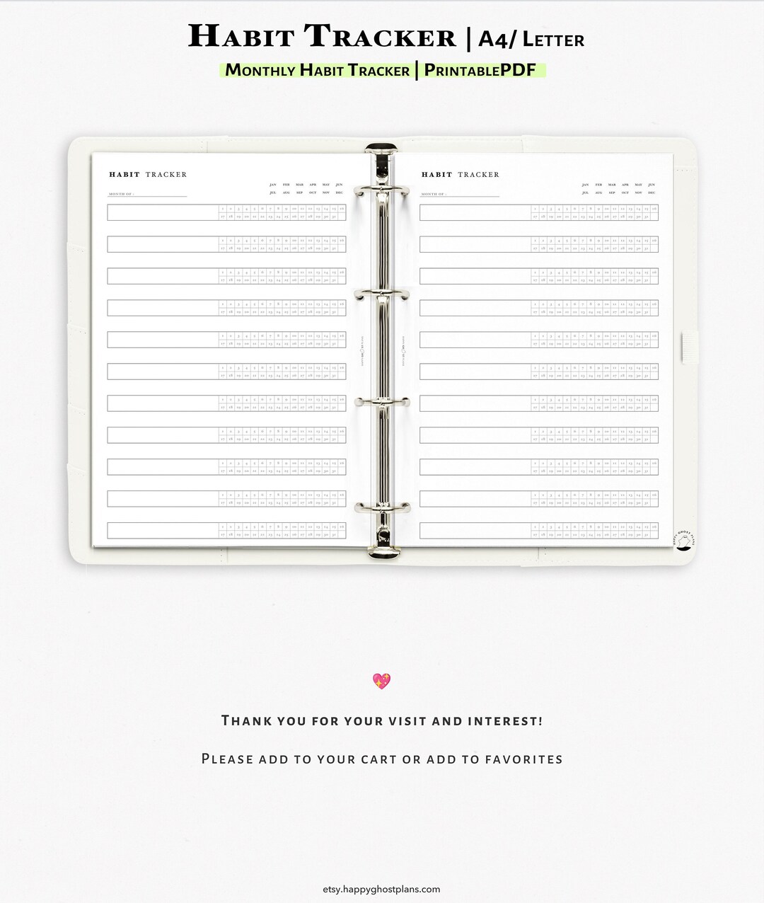 Habit Tracker Printable Insert for A4, Letter Size Planner Monthly ...