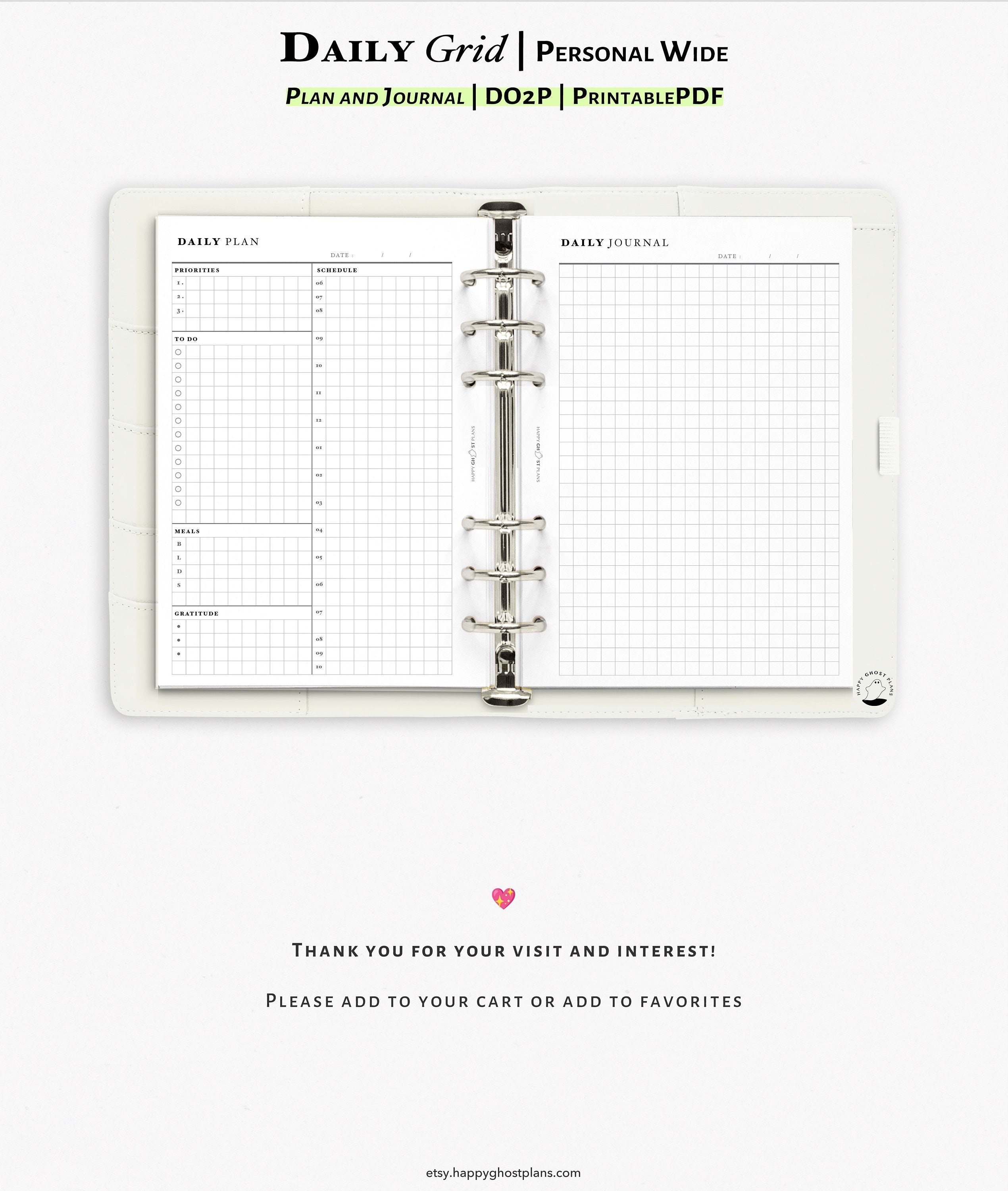 Daily Planner Printable Insert for Personal-wide Planner Grid Paper ...