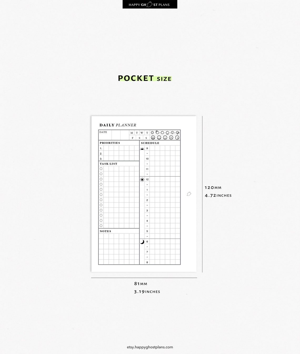Daily Planner Printable Insert for Pocket Size Planner One Page Daily ...