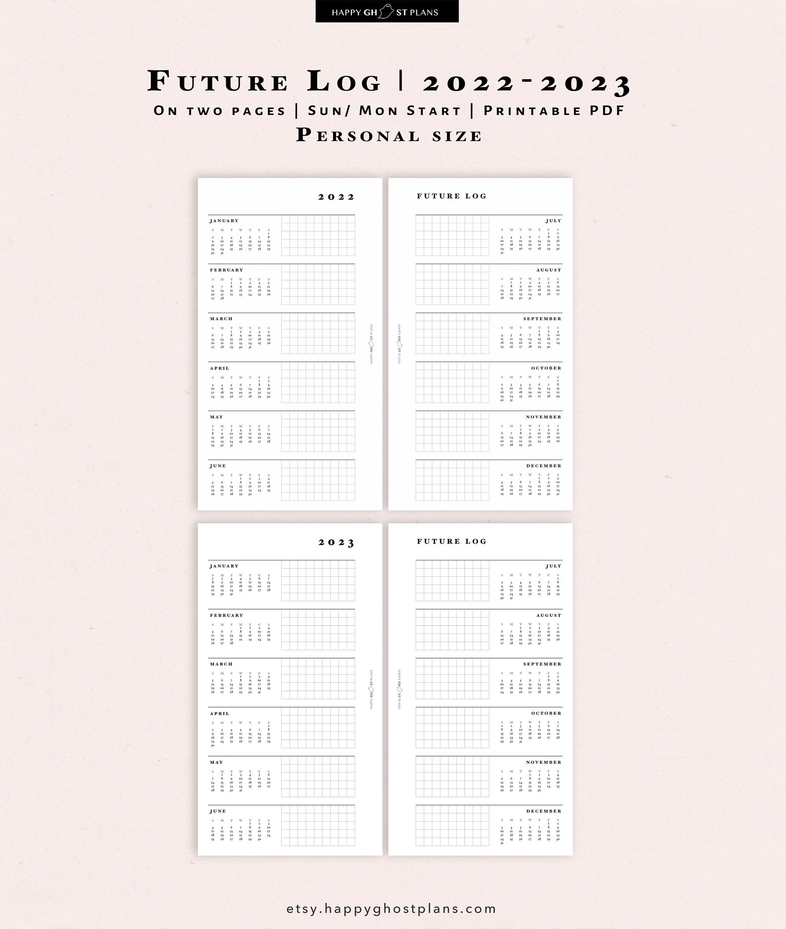 2022 2023 Future Log Printable Personal Size Inserts 2022 | Etsy