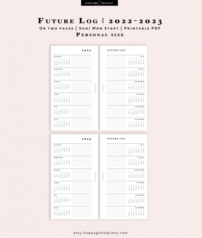 2022 2023 Future Log Printable Personal Size Inserts 2022 | Etsy