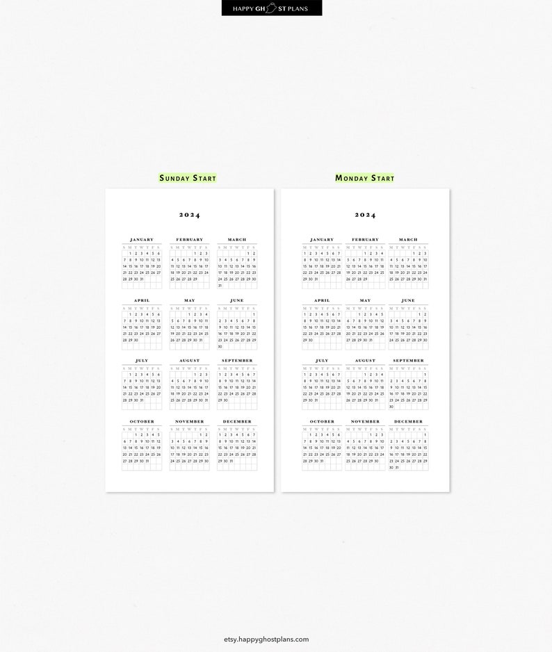 Year at a Glance 2024-2025 Printable Calendar for Personal Size Planner ...