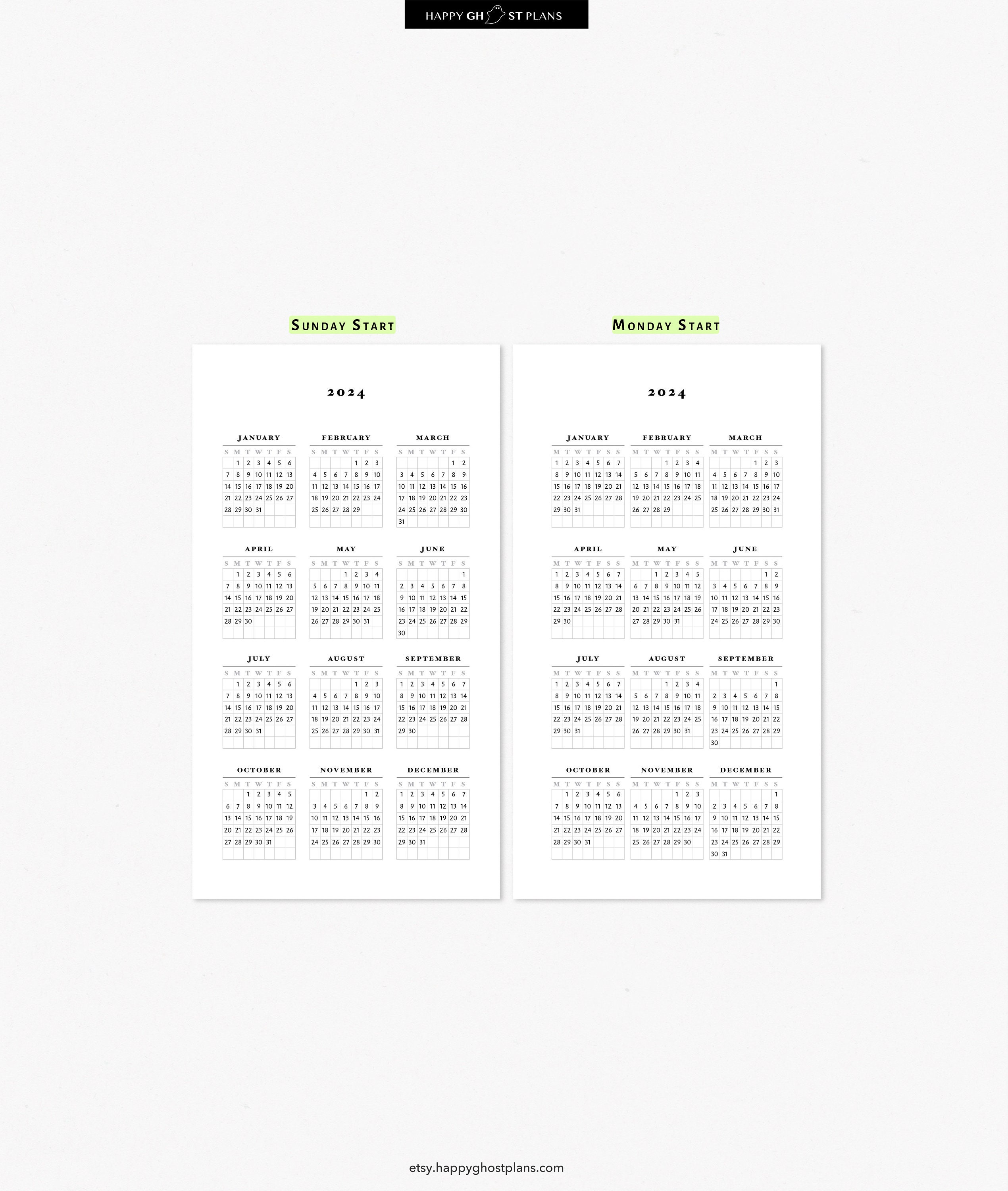 Year at a Glance 2024-2025 Printable Calendar for Personal Size Planner ...