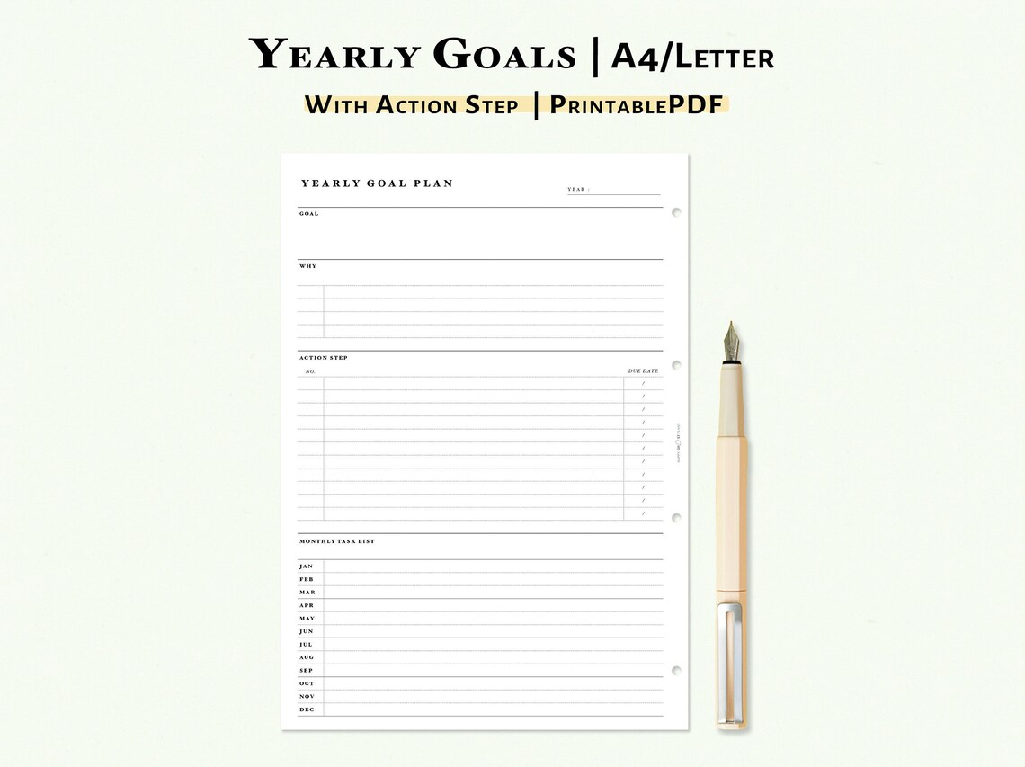 Yearly Goal Planner Printable A4 Letter Size Action - Etsy