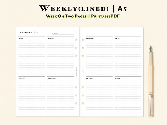 Weekly Planner Printable A5 Size Inserts Undated Weekly - Etsy