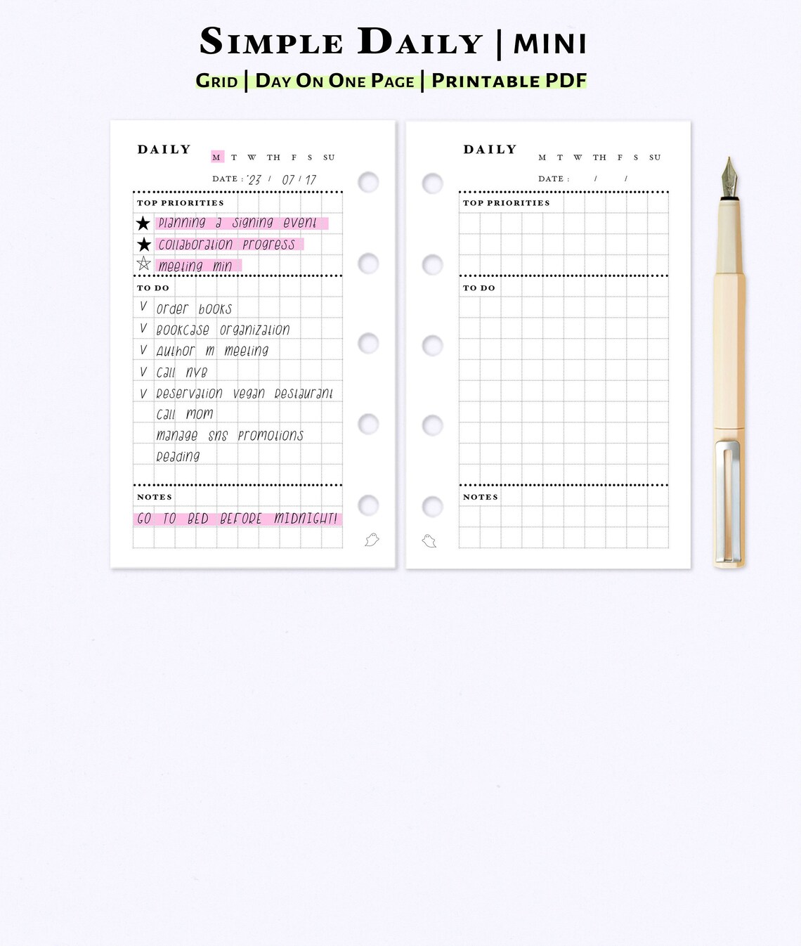 One Page Daily Planner Printable Mini Size Undated Daily - Etsy