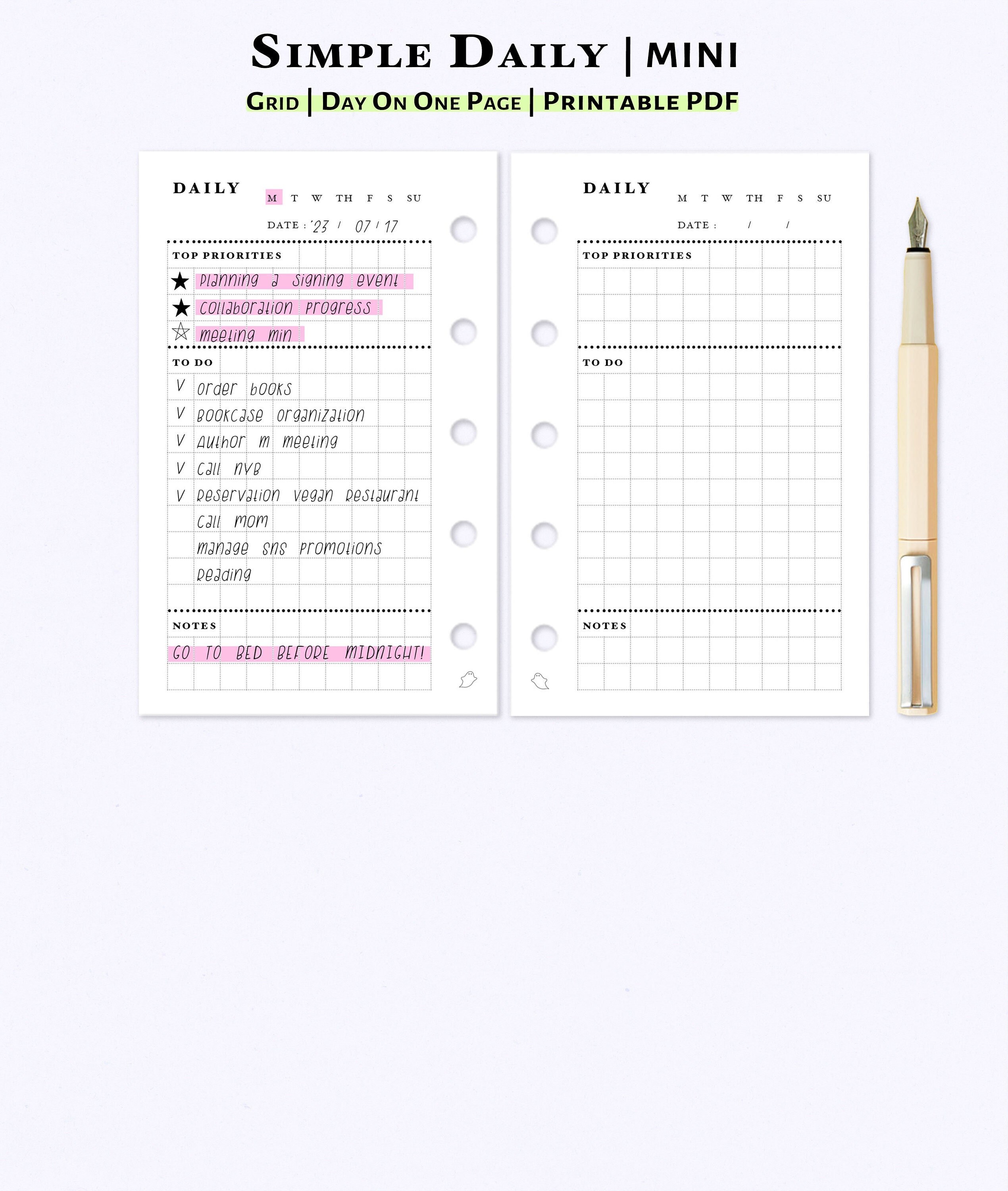 One Page Daily Planner Printable Mini Size Undated Daily - Etsy