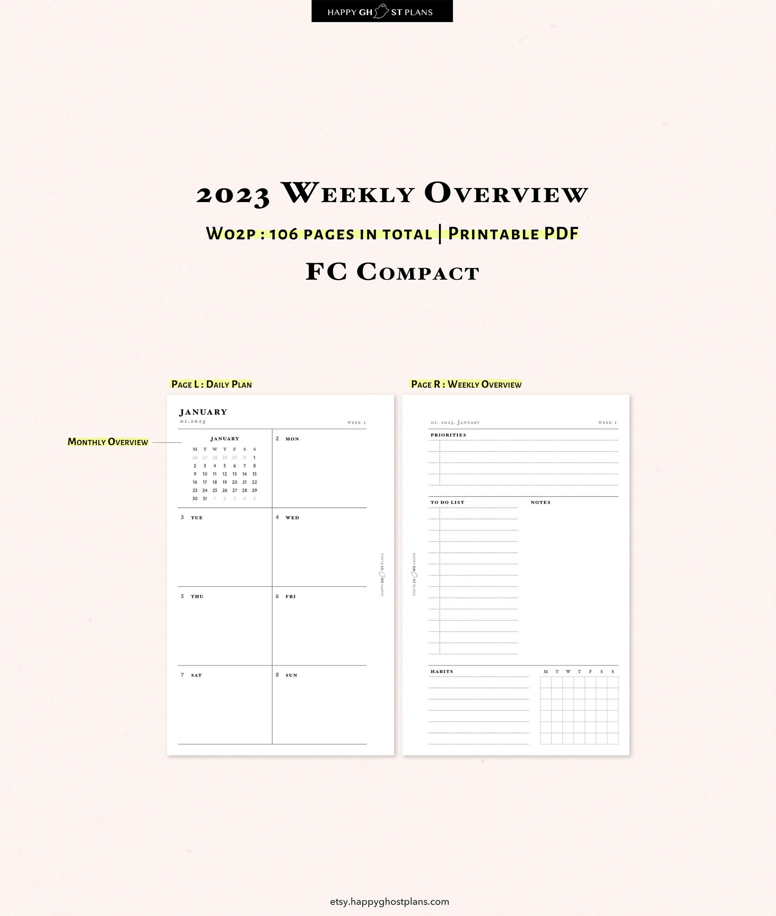 2023 Weekly Overview Printable Fc-compact Inserts Dated - Etsy