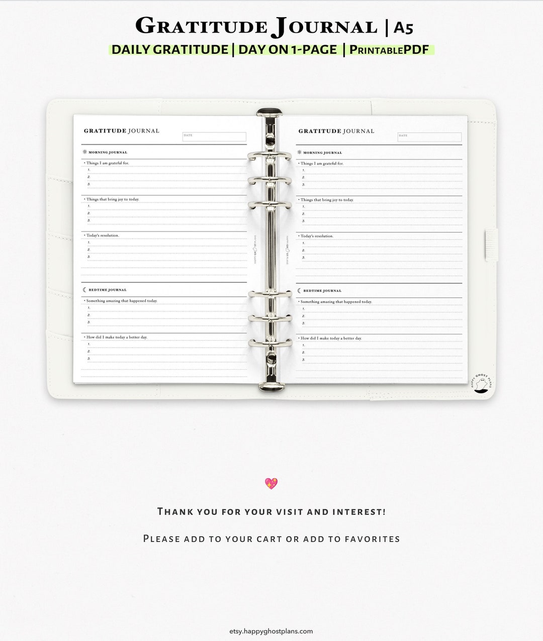 Daily Gratitude Journal Printable A5 Planner Insert Grateful - Etsy