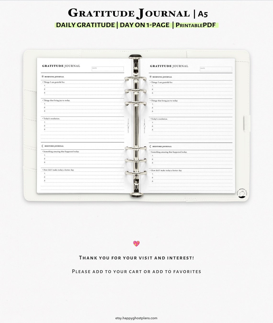 Daily Gratitude Journal Printable A5 Planner Insert Grateful - Etsy